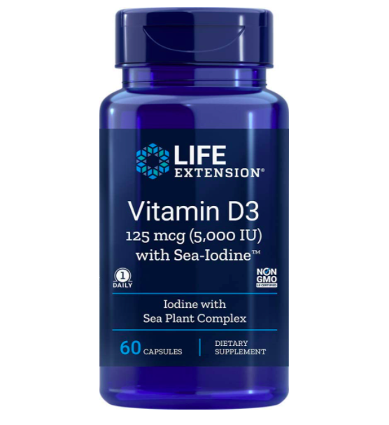 Vitamin D3 5000 Iu with Sea-Iodine Capsules, 60 Count - Life Extension ...